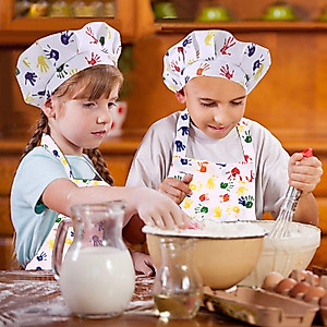 sheelokhwui Kids Apron and Chef Hat Set, Adjustable Child Aprons with Large Pocket for Cooking, Baking, Painting, Art, Gardening, Apron for Boys and Girls of 2-5 Years - Handprint