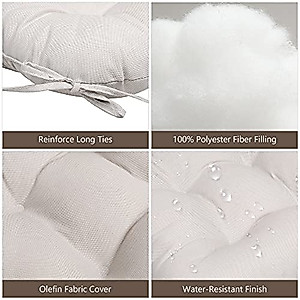 RACE LEAF Chair Cushions 19" x 19" Patio Chair Seat Pads, Set of 2 Thick Fill Tufted Square Patio Cushions, Water-Resistant Chair Seat Cushion with Ties for Non-Slip Support, Beige