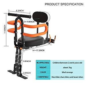 OUSEXI Child Bike Seat - Front Mount, Kids Bike Seat for Adult Bike,Retractable Baby Bike Seat Front Mounted, Toddler Bike Seat for Children 2~6 Years (with Crossbar-C)
