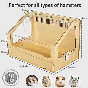 Hamster Cage Large Wooden Hamster Cages and Habitats for Dwarf Hamster, Guinea Pig, Chinchilla, Openable Skylight Top, Detachable Type, Easy Clean Chew-Proof (31.5" L * 15" W * 15.5" H, Cage Only)