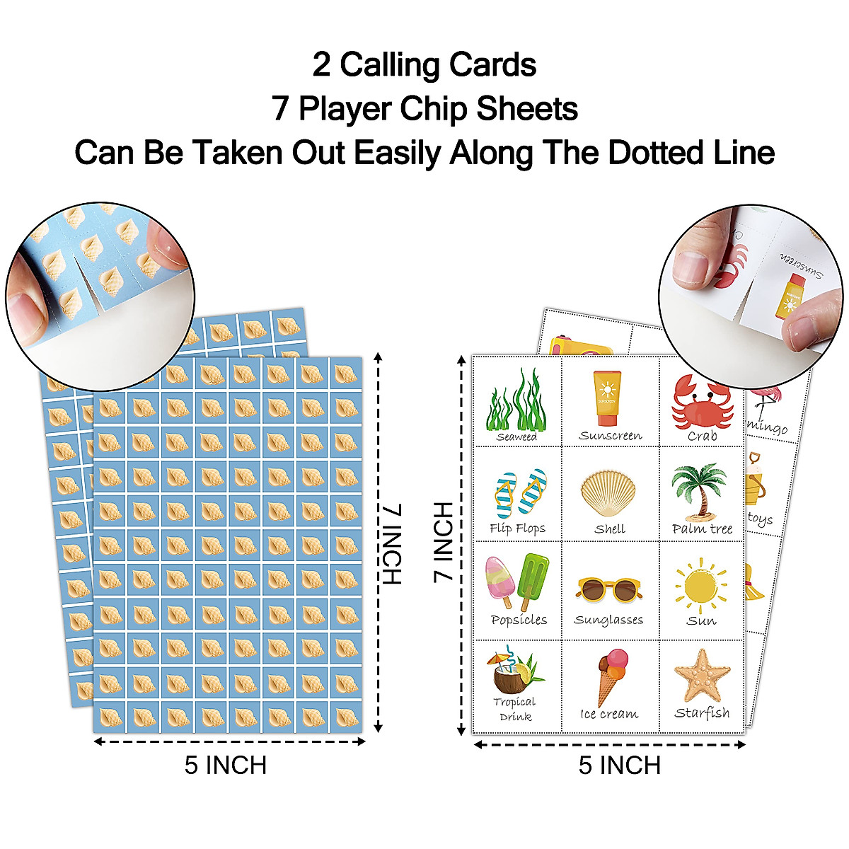 mermermu 5"x7" Beach Bingo Game Cards (24 Kinds), Birthday Party Summer Game, Outdoor Indoor, Hiking, Trip Activities, Family Vacation Travel Bingo, Activity Games -008beach