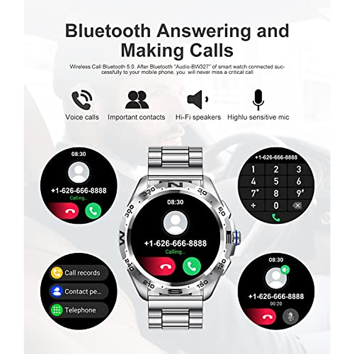 Smart Watches for Men, Smartwatches with Bluetooth Voice Call, 1.32" Touchscreen Smart Watch for Android iOS with Heart Rate/Sleep Monitor/20 Sports, IP67 Waterproof Split Screen Fitness Watch, Silver