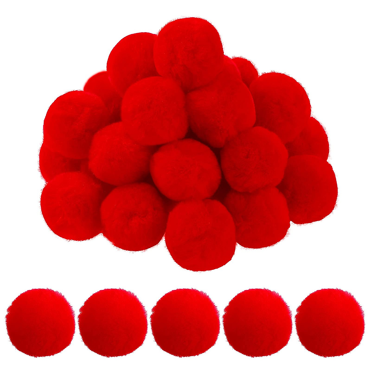 Red Pom Poms Christmas Faux Fur Pompom Ball Acrylic Large Red Pompoms Crafts Holiday Pom Balls Fluffy Plush Pompom for DIY Christmas Costume Supplies Party Decorations, 2 Inches (30 Pieces)