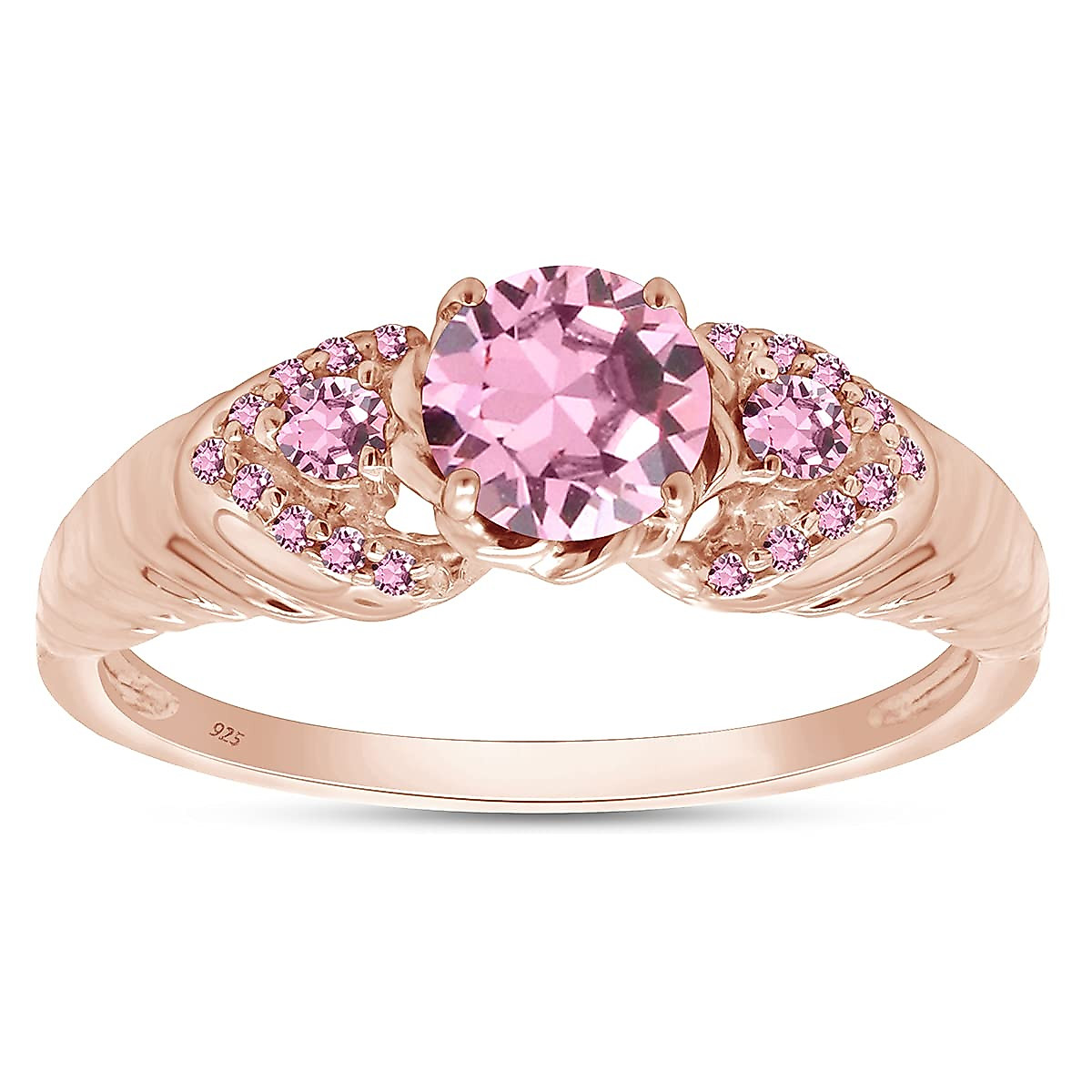 AFFY Simulated Pink Tourmaline Princess Engagement Ring in 14k Rose Gold Over Sterling Silver, Ring Size-9