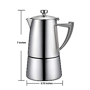 CUISINOX Roma Satin Stainless Steel Moka Pot Stovetop Espresso Maker, 4-Cup (6 oz)