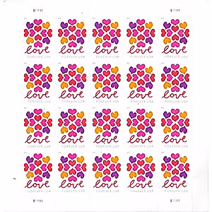 Business Envelope with 2019 Releases Hearts Blossom Postage Stamps (1 Booklet - 20 Stamps)