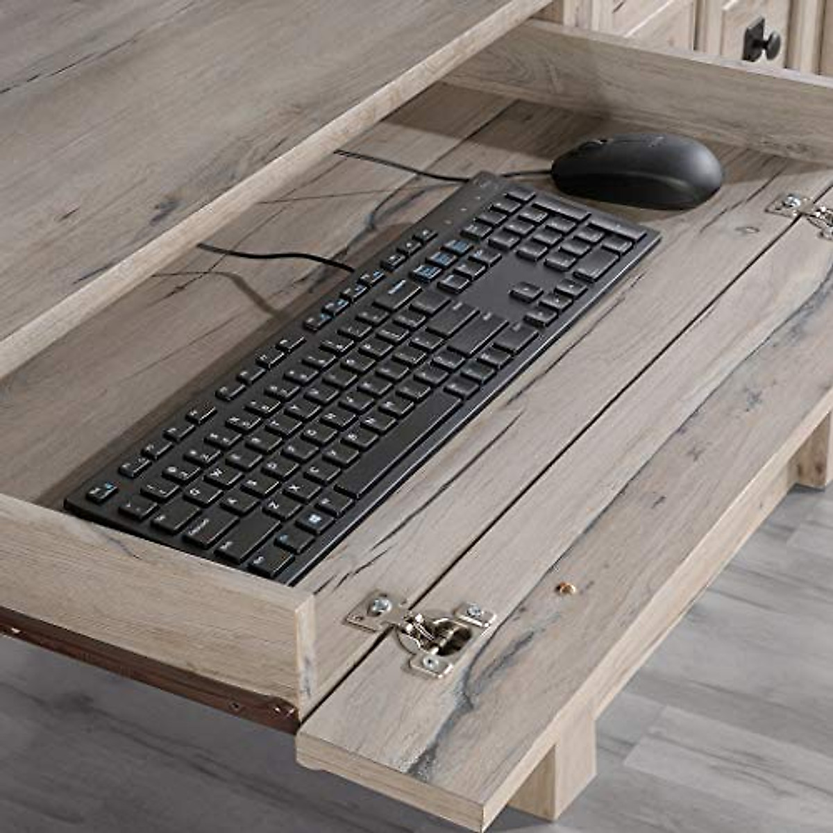 Sauder Palladia Desk with Hutch, L: 59.488" x W: 23.543" x H: 56.496", Split Oak Finish