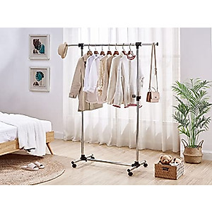 LiaMeE Freestanding Rolling Adjustable Clothes Rack for Wardrobe with Single Bar, Laundry Room Organization Shelves, Vertical Hanging Rack for Commercial Displaying, L44.9 x W20.1 x H63 in
