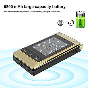 Hilitand Unlocked Flip Mobile Phones for Seniors, 2G/3G ​Network Dual SIM Dual Screen 3.0" Display Cell Phone, Large Button and 5900mAh Battery Phone Multi-​Function for Elderly & Kids(Gold-US)