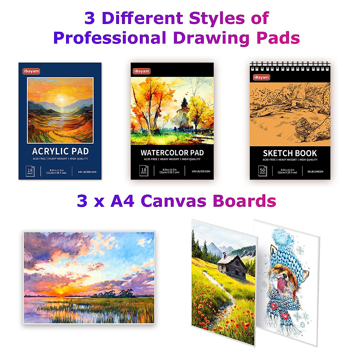 iBayam Deluxe Art Set, 195-Pack Artist Gift Box, Arts and Crafts Drawing Painting Kit Art Supplies for Adults Kids, Art Kits Paint Set with 24 Acrylic Paint, Sketchbook, Canvases, Crayons, Pencils