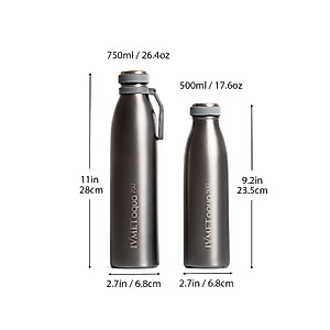 IVMET Aqua Stainless Steel Double Wall Vacuum Insulated Drinking Bottle Flask thermos Hydro Metal reusable Canteen for Sport Fitness Outdoor (Cool Grey, 25.3 Oz/750 ml)
