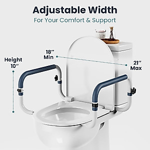 PELEGON Toilet Safety Rails (250lb) - Adjustable Toilet Safety Rails, Toilet Bar for Elderly Adults, Toilets Rails for Seniors, Toilet Seat with Handles for Elderly & Disabled Toilet Grab Bar - 1 Pack