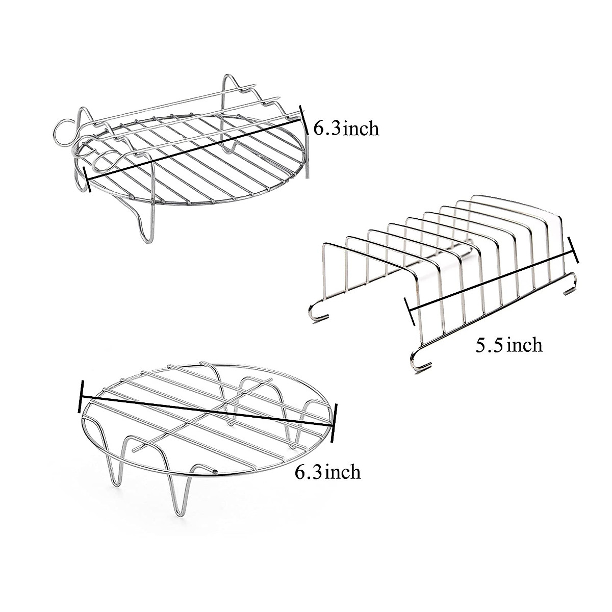Air Fryer Accessories, 2Pcs Multipurpose Cooking Steaming Rack Skewer Rack With 3 Skewer Air Fryer Rack Kits Fits Most Air Fryer (US-6inch-2pcs)