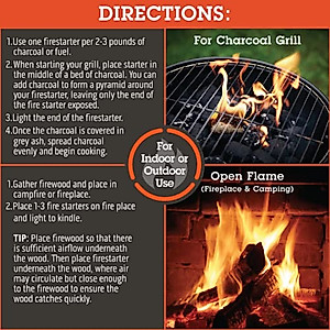 All Natural Fire Starters (50 Pack) - Unique Design Lights Quick & Easily with No Flare Up- Indoor Outdoor Use for Barbecue Charcoal Grill, Campfire, Pellet Stove, Firewood - Fathers Day BBQ Gift
