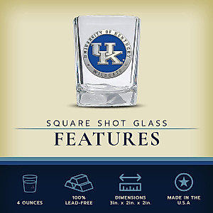 Heritage Pewter University of Kentucky Square Shot Glass | Hand-Sculpted 1.5 Ounce Shot Glass | Intricately Crafted Metal Pewter Alma Mater Inlay