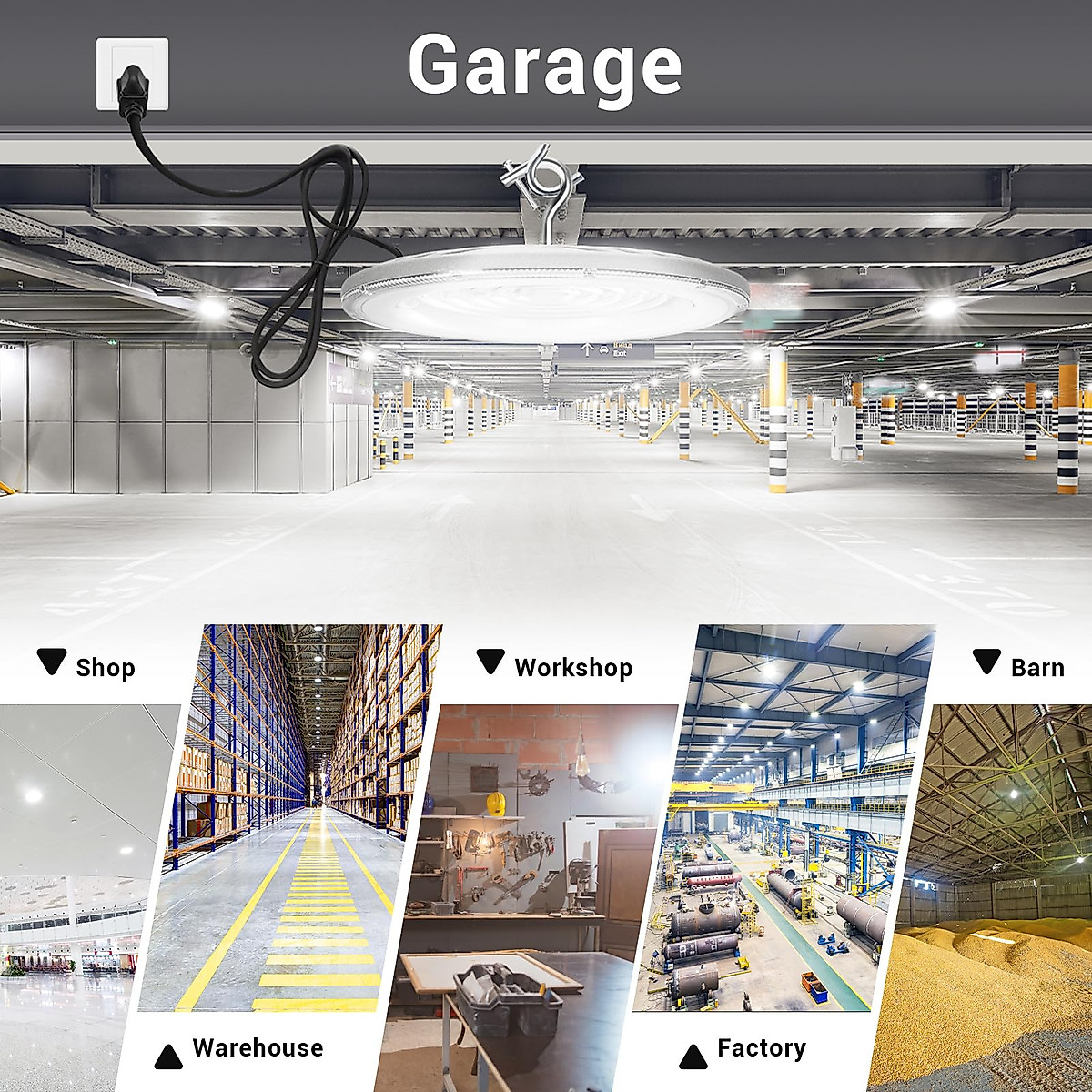 XYCN 10 Pack 150W UFO Led High Bay Light,120VAC,5000K Daylight Commercial Bay Lighting,IP66 Waterproof,21050LM,650W MH/HPS with Plug Area Lighting for Warehouse/Shop/Workshop/Garage/Barn/Gym/Factory