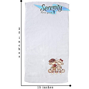 Decorative Kitchen and Bath Hand Towel | Valentine Adorable Cute Stuffed Love Monkey | Winter Valentine's Day Themed | White Home Decor Bathe Tea Decorations | House Warming Gift Present