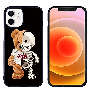FANXI Skeleton Bear Phone Case Compatible with iPhone 12 Mini - Shockproof Protective Cute Cool Bear Designed for Case 12 Mini 5.4 Inch Case for Men Girls Women Black Brown
