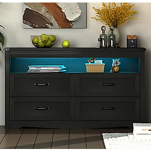 BORNOON 4-Drawer Dresser for Bedroom, Chest of Drawers with Ample Storage, Modern Farmhouse-Style Wooden Dresser for Bedroom, Hallway, Entryway, Closet, Black