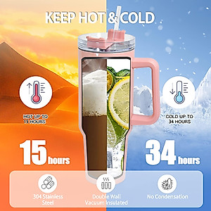 FECBK 40 oz Sublimation Tumbler with Handle 2 Pack Sublimation Tumblers Blanks with Straw and Lid Stainless Steel Insulated Travel Mug Cups for Keep Hot/Cold Hours, DIY Gift(Macaron-Pink)