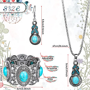 Sureio 3 Pcs Western Jewelry for Women Bohemian Turquoise Set Turquoise Pendant Necklace Western Dangle Earrings Turquoise Bracelet