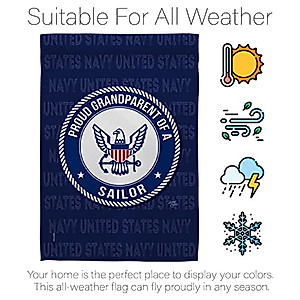 Breeze Decor Proud Grandparent Sailor Garden Flag Armed Forces Navy USN Seabee United State American Military Veteran Retire Official House Banner Small Yard Gift Double-Sided, Made in USA