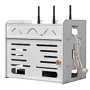Router Storage Box,3-Layer Bracket Floating Wall Shelf Solid Wood WiFi Router Storage Rack Desktop Ornament Storage Box (Color : White, Size : 31×21.5×27cm)
