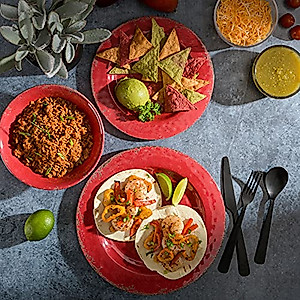 Gibson Home Mauna Melamine Plastic Dinnerware Set, Service for 4 (12pcs), Red Rustic