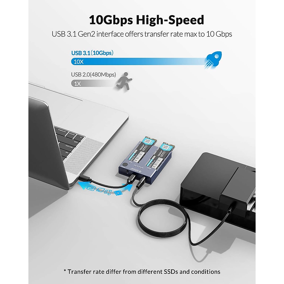 ORICO M.2 NVMe Cloner Dual-Bay NVMe Docking Station USB C to NVMe SSD Enclosure Aluminum M.2 Duplicator Offline Clone for PCIe M-Key SSDs max to 8TB Tool Free-M2P2