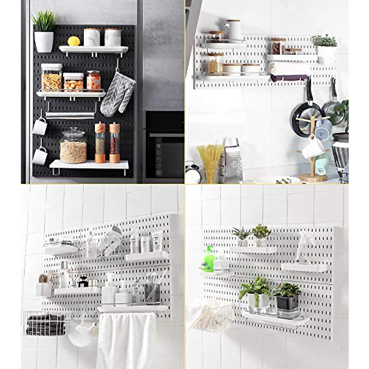 JoyBHole Pegboard Combination Kit with Shelf and Hooks No Punching for Garage Kitchen Living Room Bathroom Office,Pegboard Wall Organizer (White, 33" x 22")