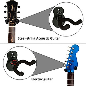 Guitar Wall Mount Hanger 4-Pack, Moodve Metal Guitar Hanger, Guitar-Shaped Guitar Wall Hanger, Black Guitar Holder Stand for Bass Electric Acoustic Guitar Ukulele (Guitar Shape)