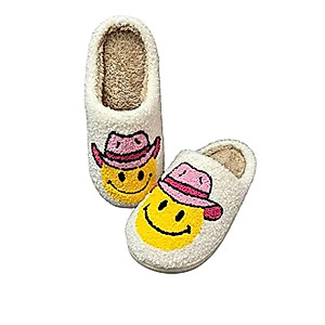 PATRICK Cowgirl Hat Slippers For Women Men Cute smileFace Slippers Cozy plush soft memory foam house shoes for women 9-10 Women/8-8.5 Men