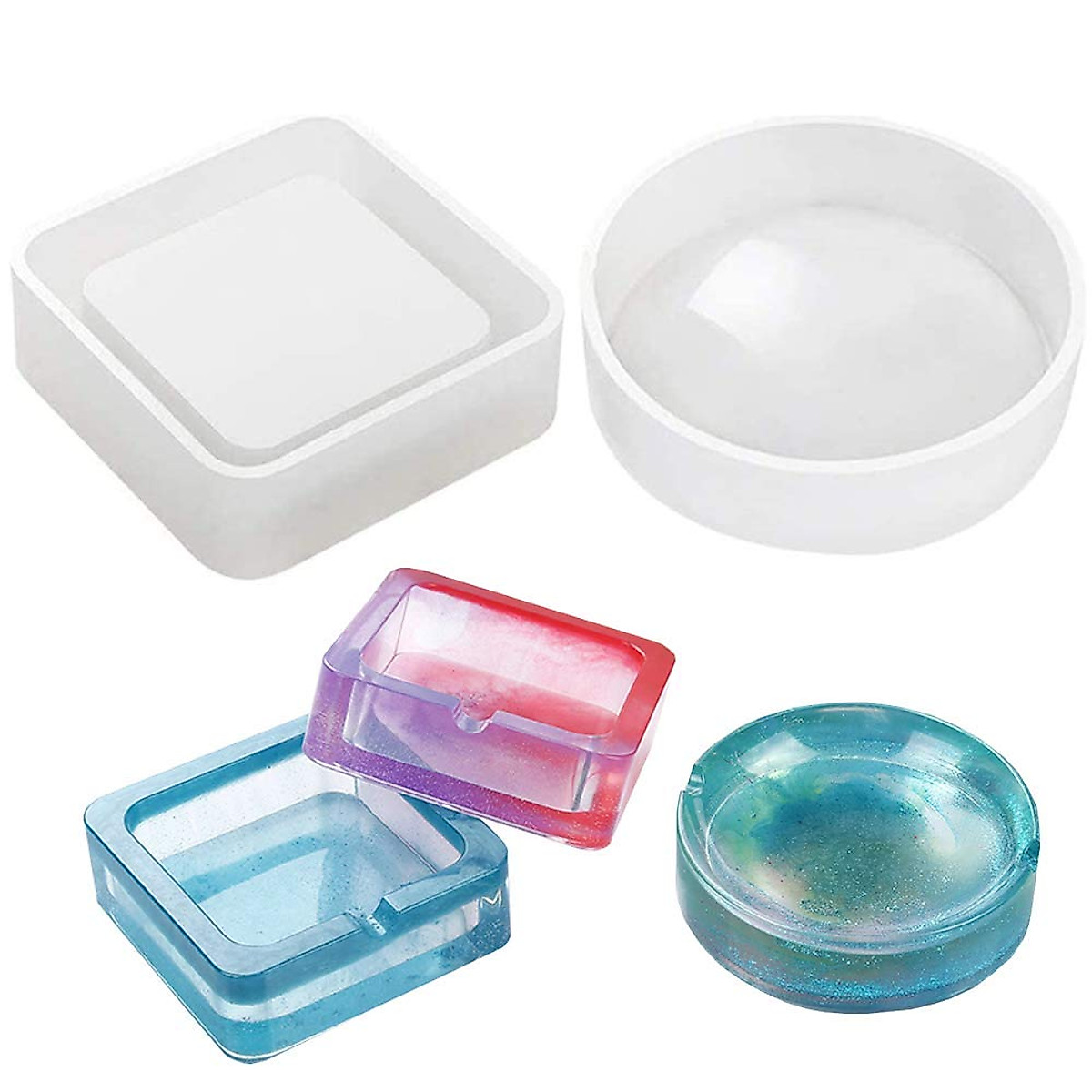 Ashtray Molds for Resin Casting Resin Silicone Molds for Ashtray Square and Round Large Size Resin Art Molds