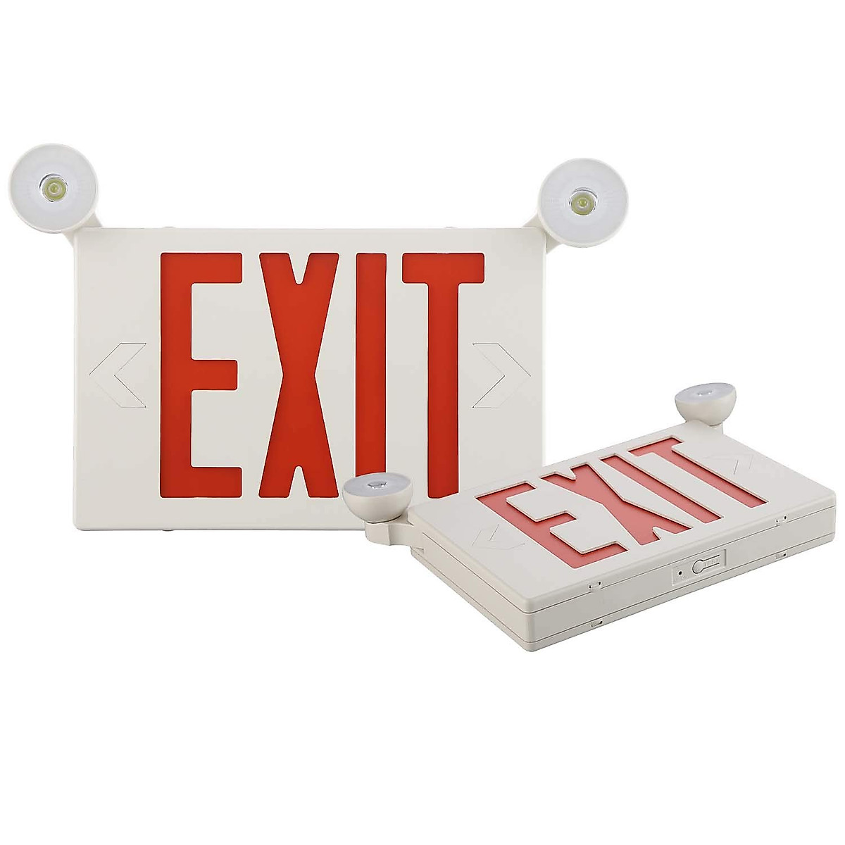 EXITLUX 2 Pack Red Led Exit Sign with Emergency Lighting Battery Backp -Two LED Adjustable Head -120V/277V-UL Listed-Exit Lighting -Dual LED Lamp ABS Fire Resistance for Power Failure.