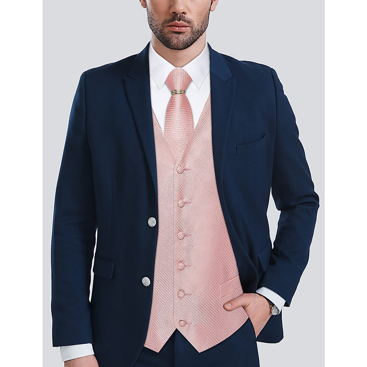 DiBanGu Blush Pink Vest and Tie Set for Men Rose Gold Suit Vest Formal Business Dress Vest Wedding Waistcoat