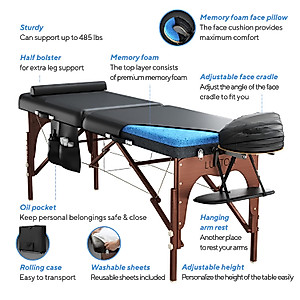 Luxton Premium Memory Foam Massage Table - Rolling Travel Case, Washable Sheets, Thicker & Wider