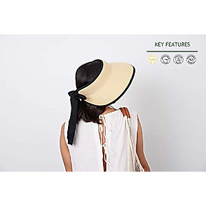 Pineapple&Star Vienna Visor Women’s Summer Sun Straw Foldable Hat UPF 50+ (Black)