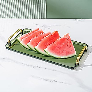 Ismosm 2 Pack Small and Large Serving Tray with Handles Clear Jewelry Tray Valet Tray Plastic Serving Tray for Party, Kitchen, Bathroom, Dessert Table, Cupcake Display (Dark Green)