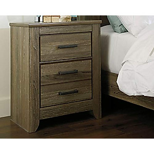 Signature Design by Ashley Zelen Rustic Contemporary 2 Drawer Nightstand, Warm Gray