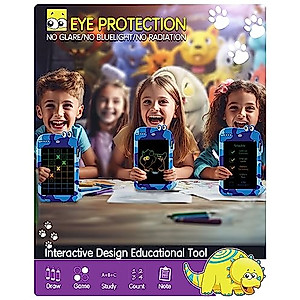 VNVDFLM 8.8 Dino LCD Writing Tablet for Kids Doodle Board Drawing Pad Birthday Gifts for 3 4 5 6 7 8 Year Old Boys and Girls (Blue Camo)