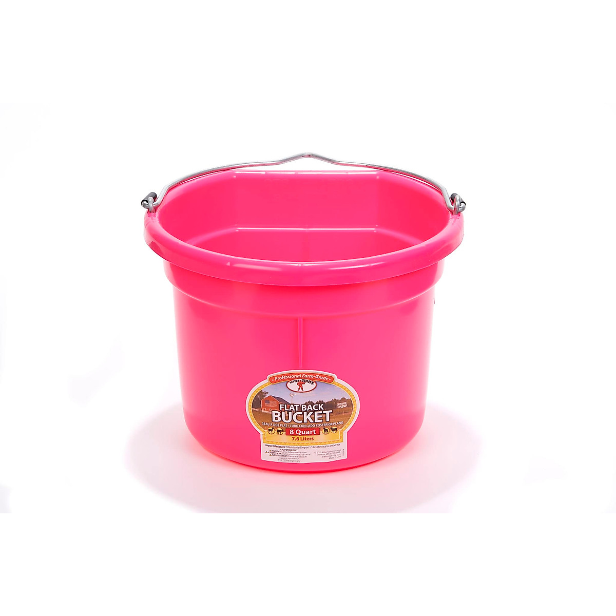 Little Giant Plastic Animal Feed Bucket (Hot Pink) Flat Back Plastic Feed Bucket with Metal Handle (8 Quarts / 2 Gallons) (Item No. P8FBHOTPINK)