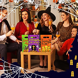 Tiangrid 48 Pieces Halloween Plastic Gift Bags Halloween Pumpkin Treat Bags Christian Religious Candy Bags Mixed Color Party Favors Bags with Handle for Holiday Supplies