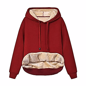 fesfesfes Womens Casual Winter Warm Fleece Sherpa Lined Pullover Hooded Sweatshirt Fall Winter Jacket Sweater Coats