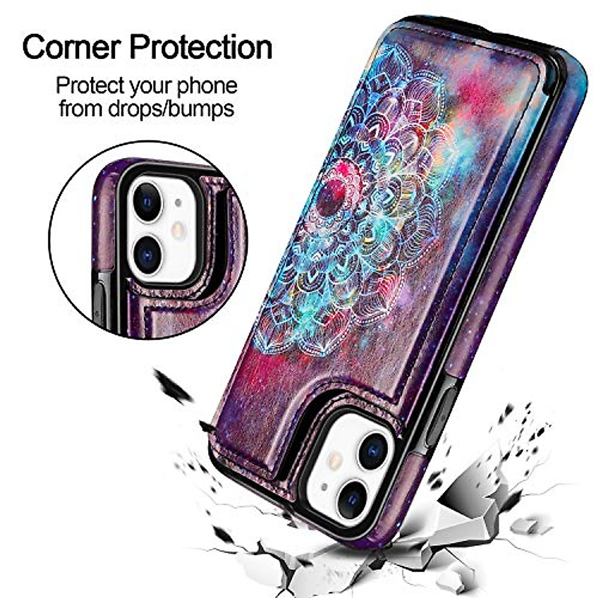 HianDier Wallet Case for iPhone 11 6.1-inch Slim Protective Case with Credit Card Slot Holder Flip Folio Soft PU Leather Magnetic Closure Cover for 2019 iPhone 11 iPhone XI, Mandala