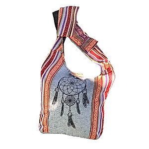 Himalaya Handmade Cotton Shoulder Bag, Unique Tapestry Hippie Crossbody with Dream Catcher Print Hobo Cross body Women bag, Festival bag Sling Boho Bag/Handmade with Love., Multi Colored Orange