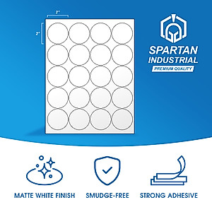 2" Circle Printable Labels Compatible with Inkjet and Laser Printers - 100 Sheets, 2000 Matte White Round Stickers for Product Labeling, Packaging, Organization - Spartan Industrial