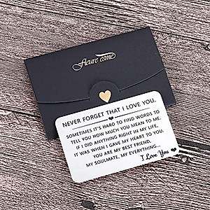 Husband Wife Wallet Card Insert Valentine Christmas Gifts for Him Her Men Husband Anniversary from Wife Girlfriend Stocking Suffers Birthday Gift I Love You Note Wedding Engagement Gifts Fiance Groom