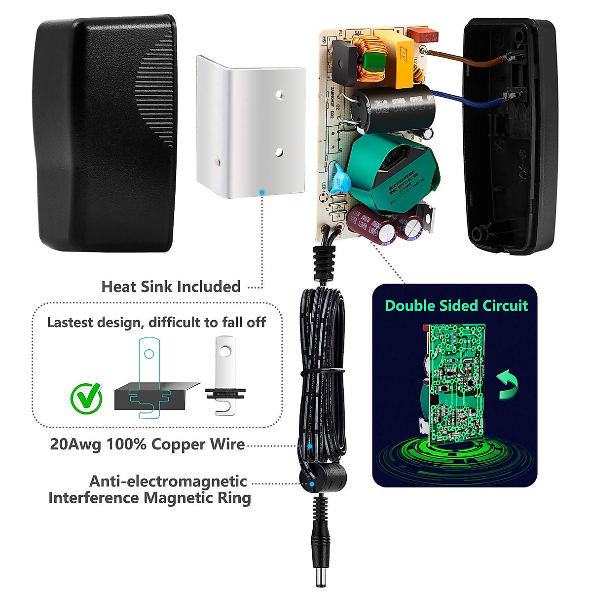 Chanzon 12V 3A 36W Power Supply AC DC Switching Adapter, 12 Volt 3 Amp AC/DC Wall Wart Converter Transformer, 100-240v 50 60HZ Input with 12vdc 3000ma Output