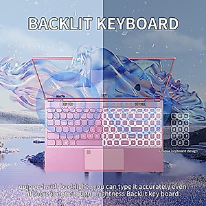 [Win 11 & MS Office 2019] 15.6’’ High-Speed Celeron N5105 Quad Core Processor Laptop Full HD IPS Screen 16GB RAM 512GB SSD Notebook 180°Opening and Closing Dual Band WiFi(16G+512GB SSD, Rose Gold)