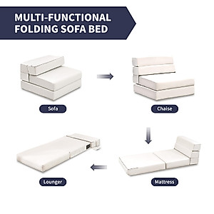 ZAFLY Folding Futon Sofa Bed Mattress, Modern Convertible Couch for Compact Living Room Office Apartment Space, Modular Sectional Sofa for Resting Camping-Beige,31.49x77.17Inches